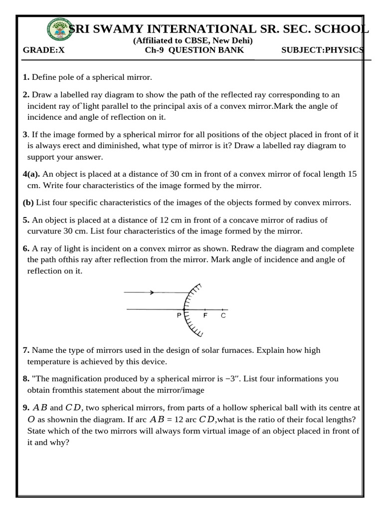 Grade X - Phy - QB - Ch-9 Reflection | PDF | Optics | Refractive Index