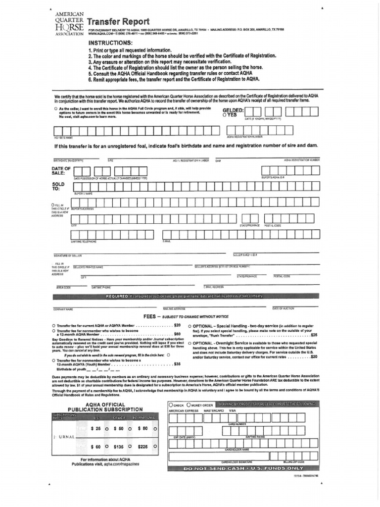 Aqha Transfer Form | PDF