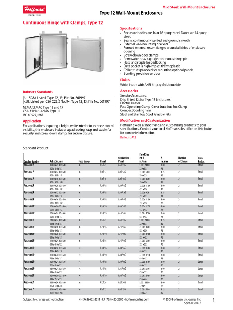 Hoffman Continuous Hinge Nema 12 Wall Mount Enclosures | PDF | Building ...