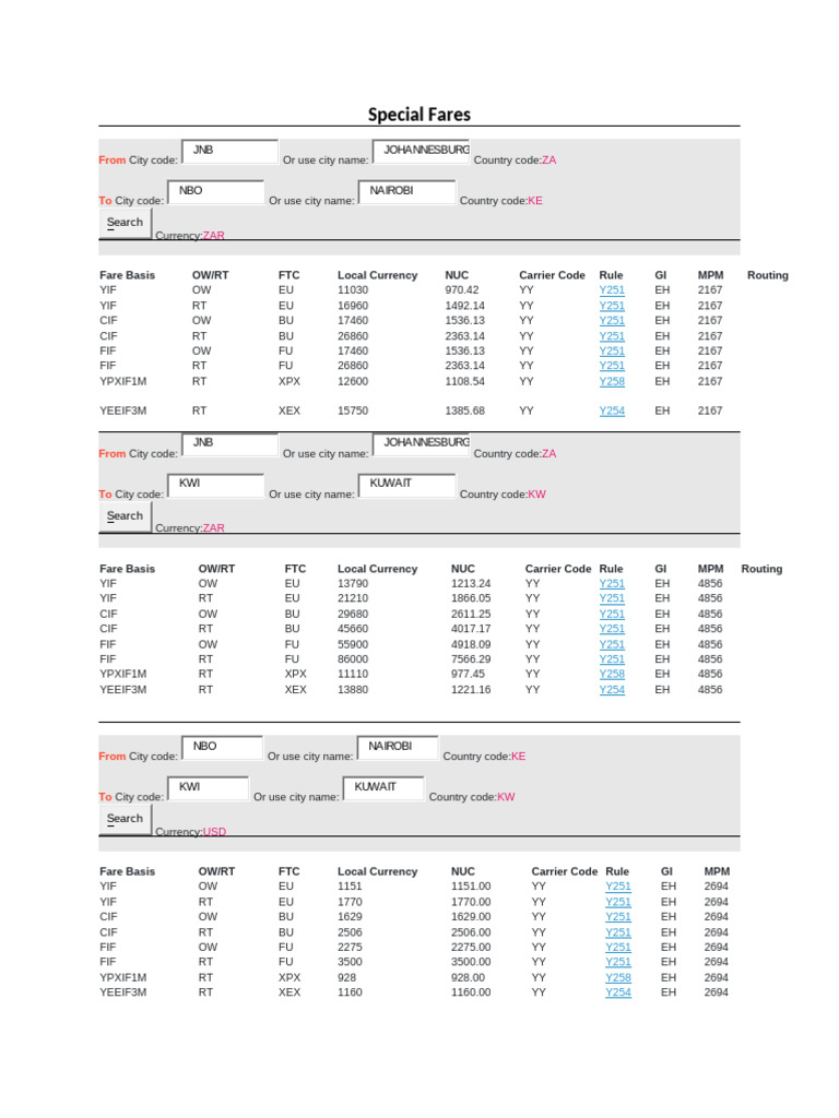 Special Fares | PDF