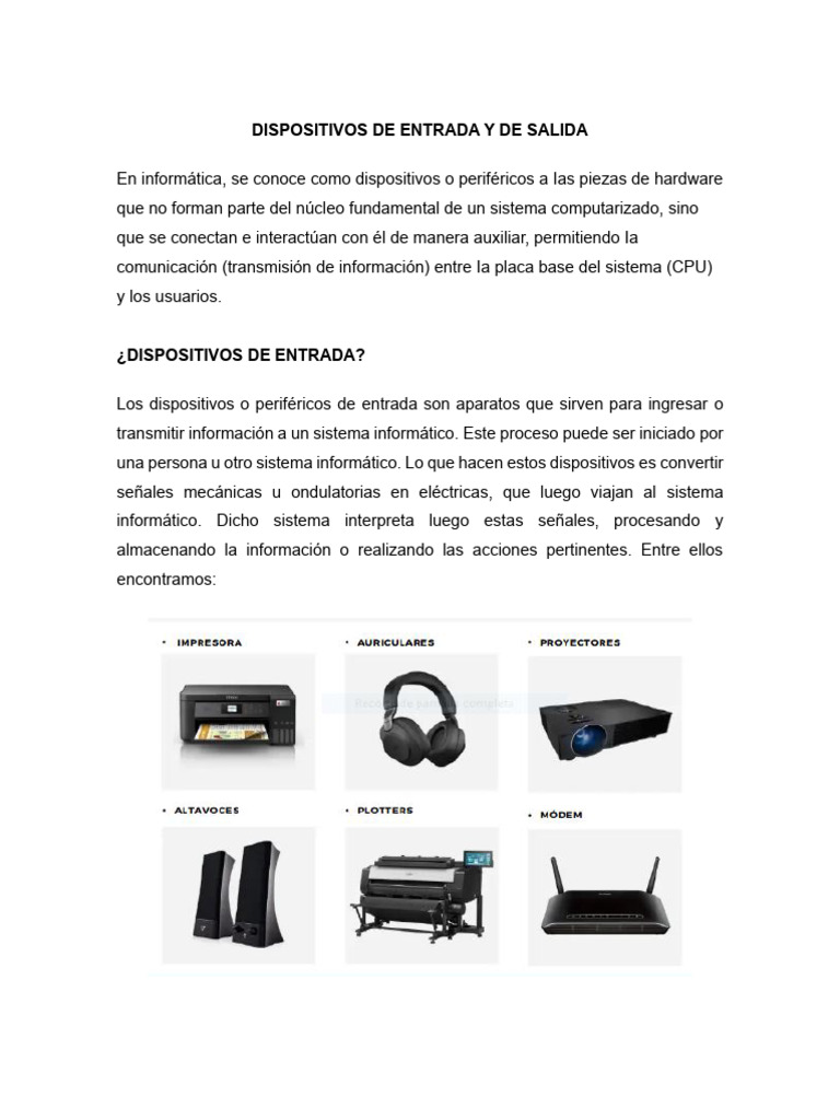Dispositivos de Entrada y de Salida | PDF | Periférico | Hardware de la ...