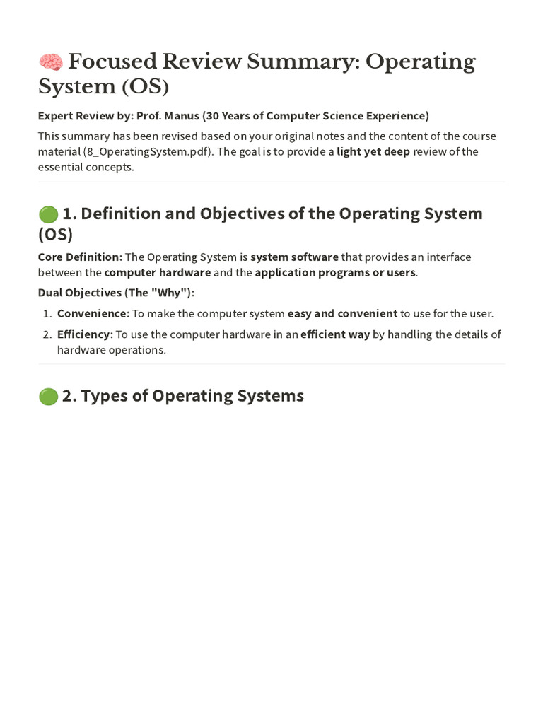 ? Focused Review Summary Operating System (OS) .P | PDF | Process ...