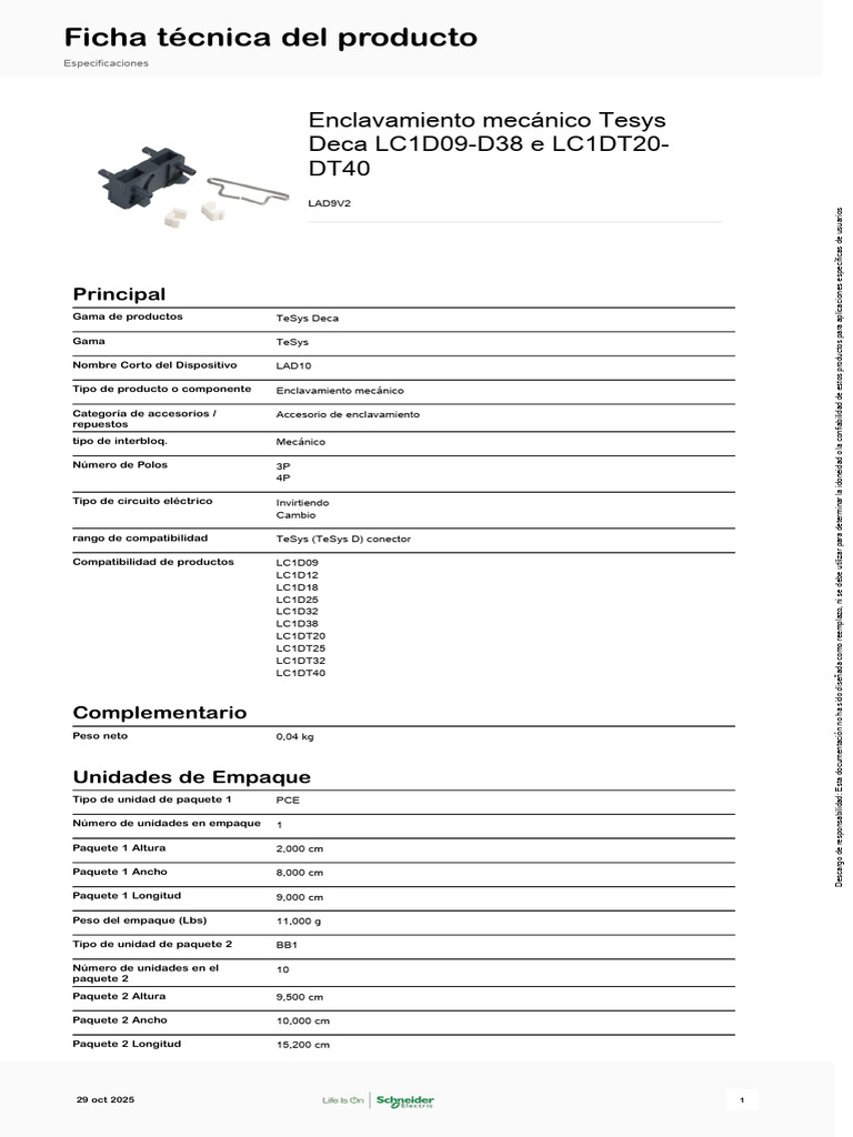 Schneider Electric TeSys-Deca-Advanced LAD9V2 | PDF