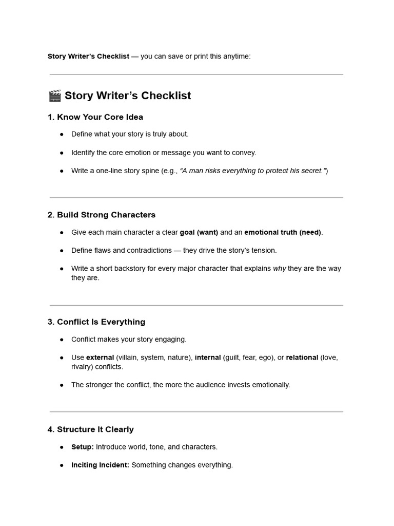 Essential Story Writing Checklist | PDF