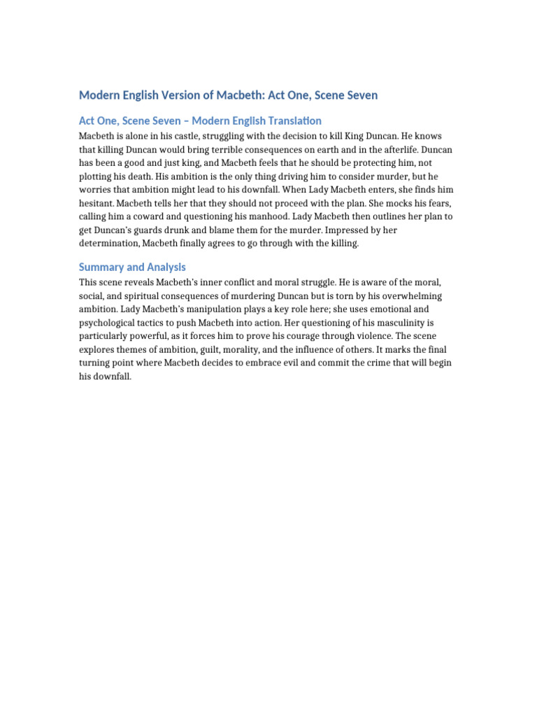 Macbeth Act1 Scene7 Modern English | PDF