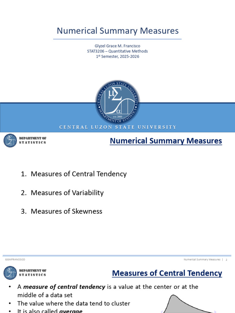 Numerical Summary Measures Explained | PDF | Mean | Mode (Statistics)