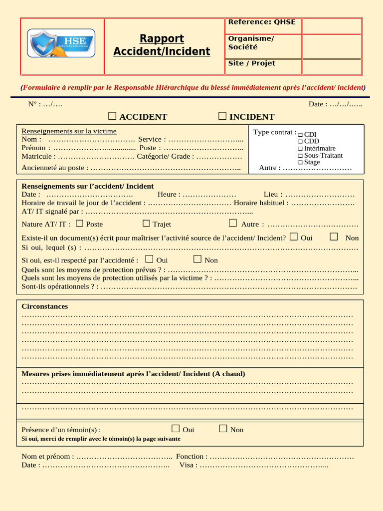 Rapport Accident Incident | PDF