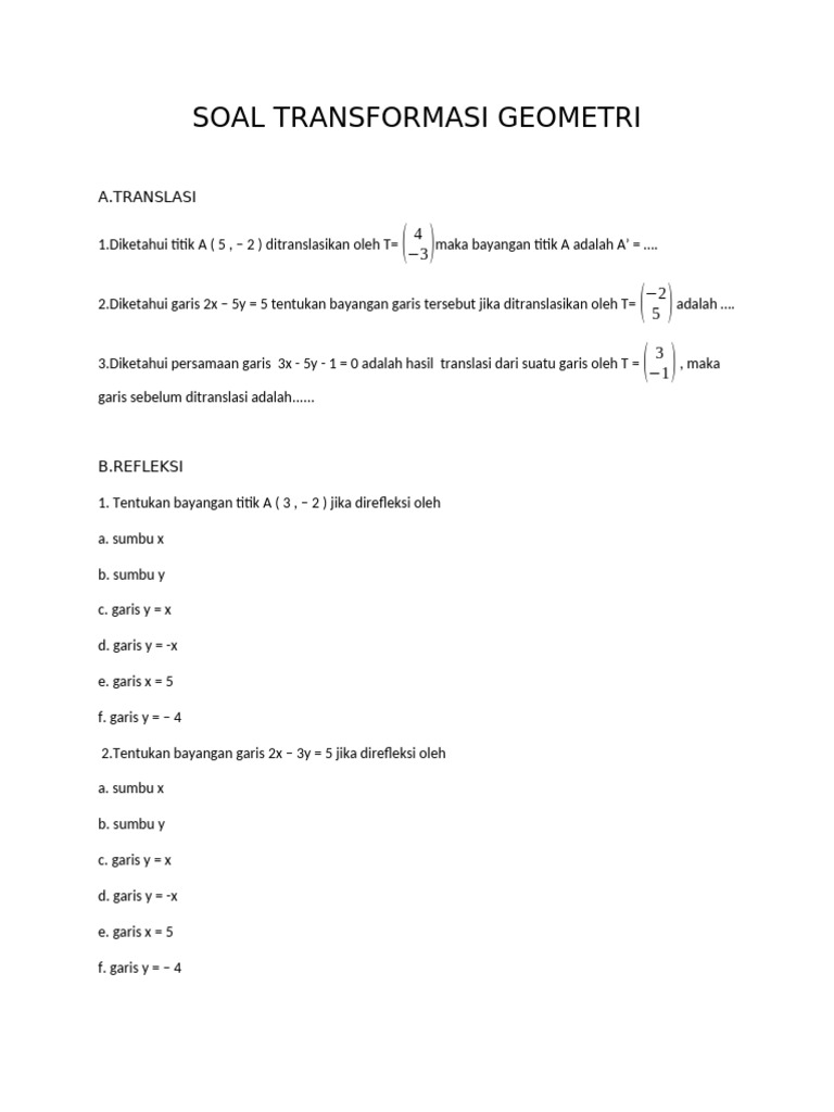 Soal Transformasi Geometri Lengkap | PDF