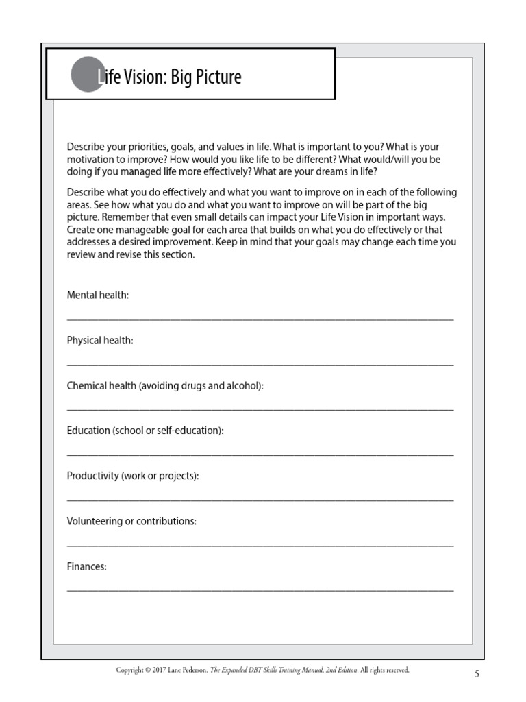 Life Vision and Goal Setting Guide | PDF | Dialectical Behavior Therapy ...
