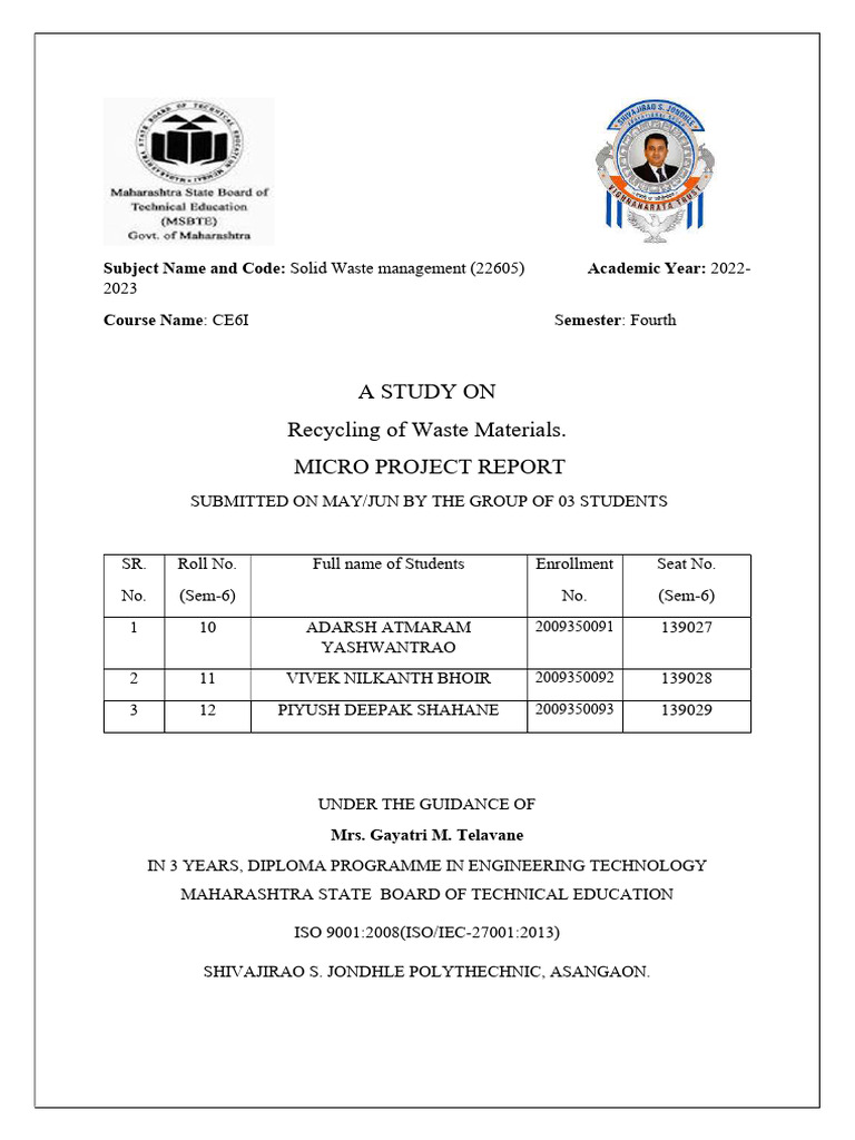 SWM Microproject Final | PDF | Recycling | Waste