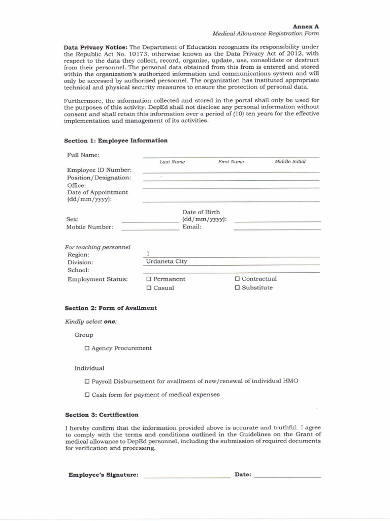 Annex A - Medical Allowance Registration Form | PDF