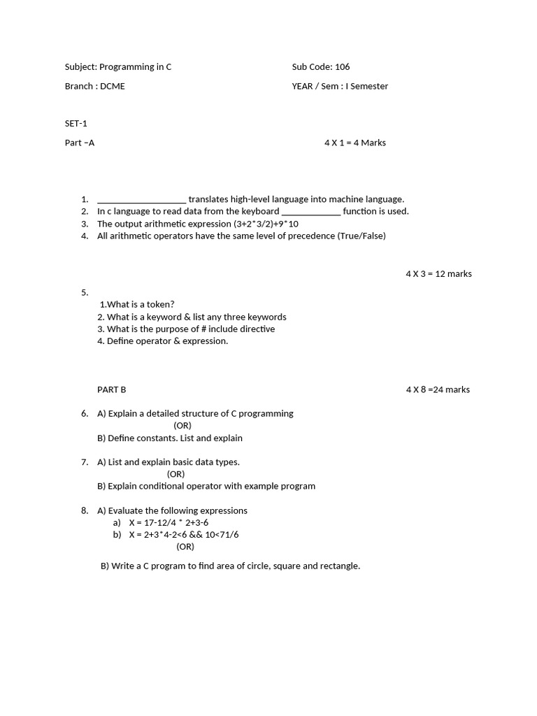 C Program Question Paper | PDF | Computing | Software Engineering