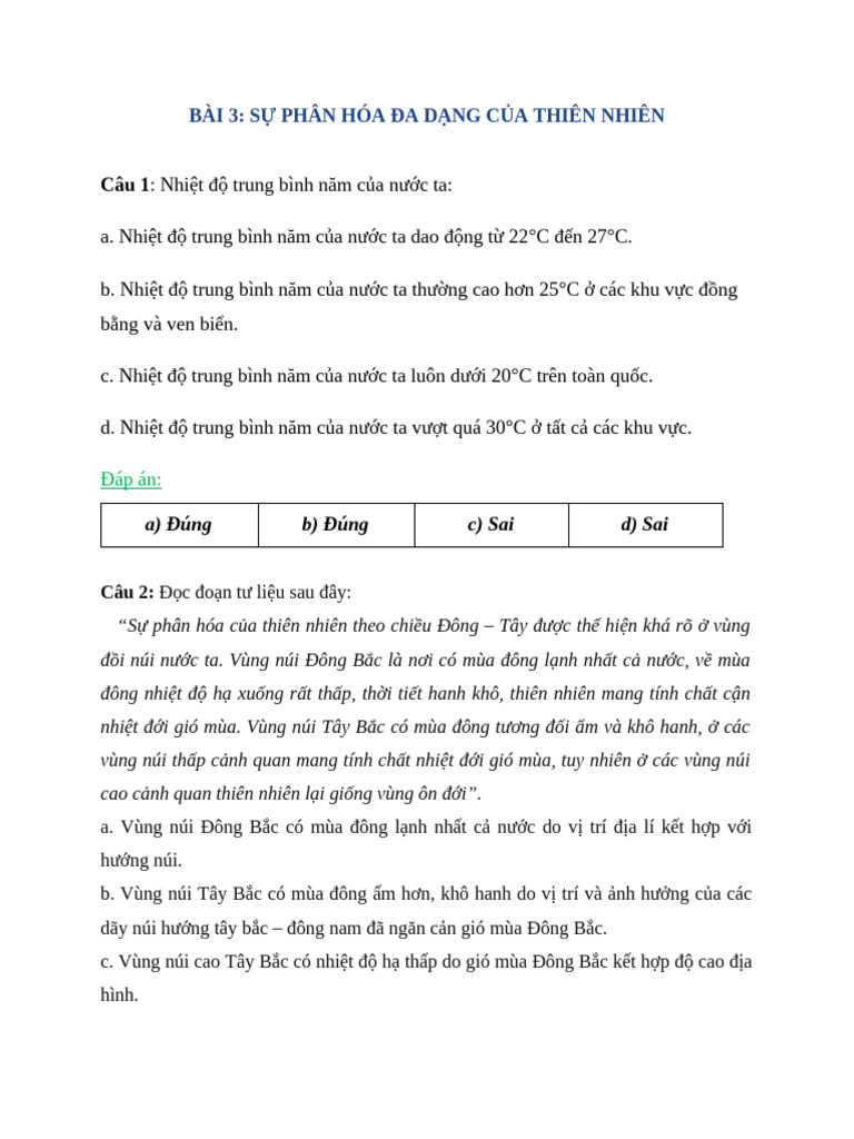 TN Dung Sai Dia Ly 12 b3 Su Phan Hoa Da Dang Cua Thien Nhien 0 | PDF