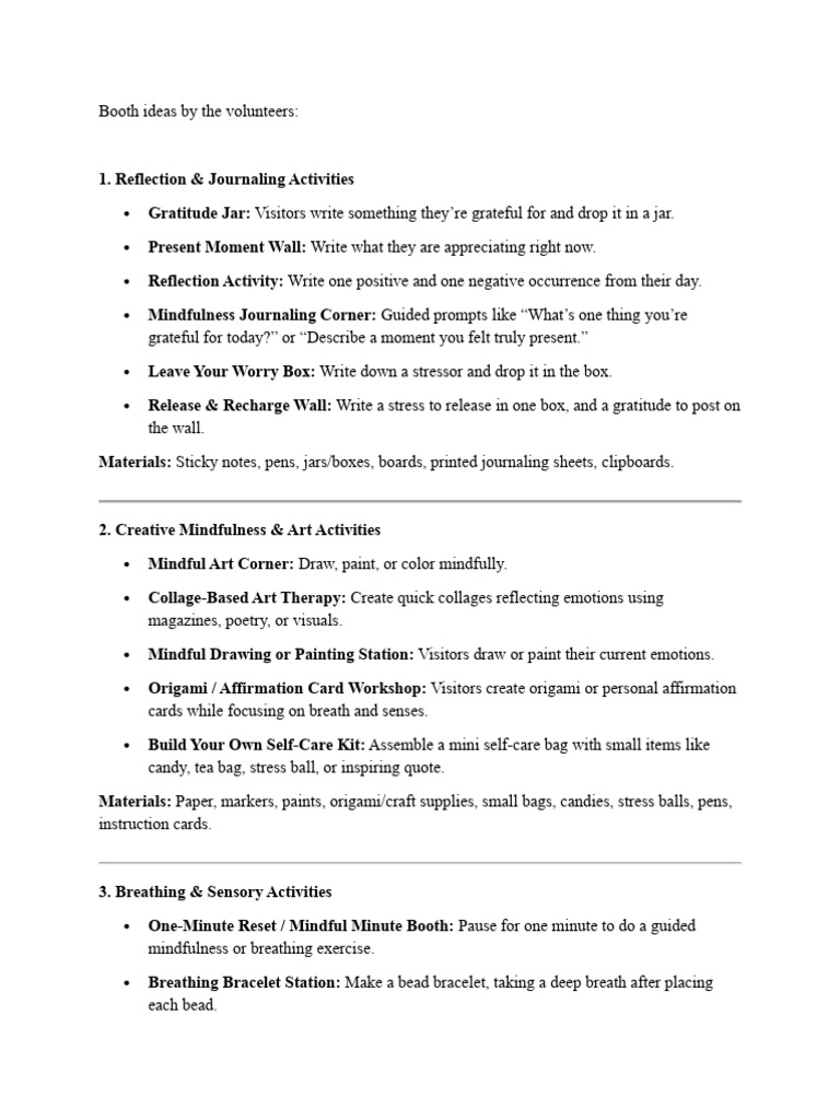 Mindfulness Booth Activity Ideas | PDF | Mindfulness | Anxiety
