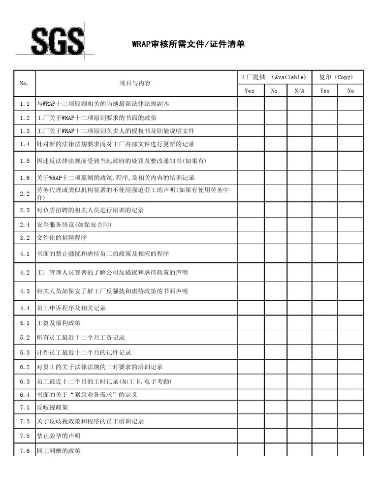 WRAP Request Document List | PDF