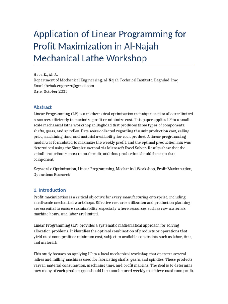 Linear Programming Lathe Workshop | PDF | Linear Programming ...
