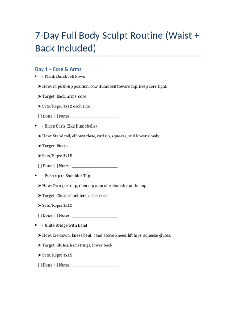 7-Day Full Body Sculpt Workout Plan | PDF | Musculoskeletal System ...