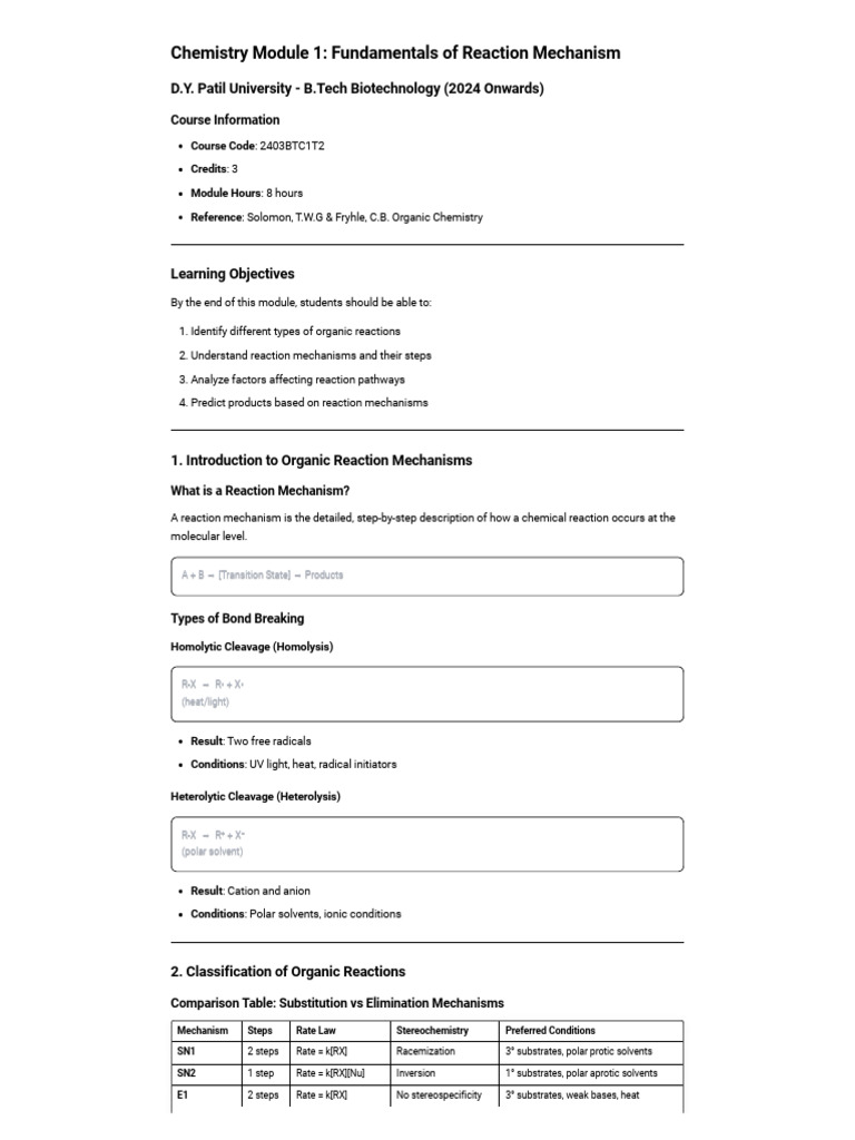Organic Reaction Mechanisms Overview | PDF | Chemical Reactions | Chemistry