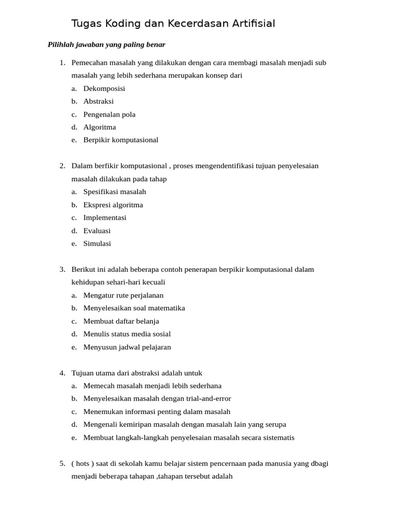 Tugas Koding Dan Kecerdasan Artifisial Kelas X | PDF