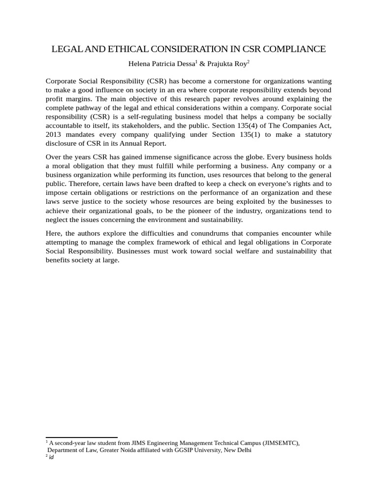 Legal and Ethical Consideration in CSR Compliance | PDF