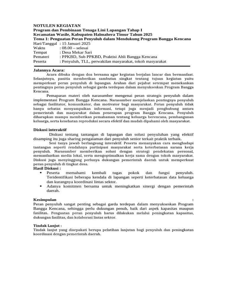 Notulen Tema Pembinaan TLL Wasile 2025 | PDF