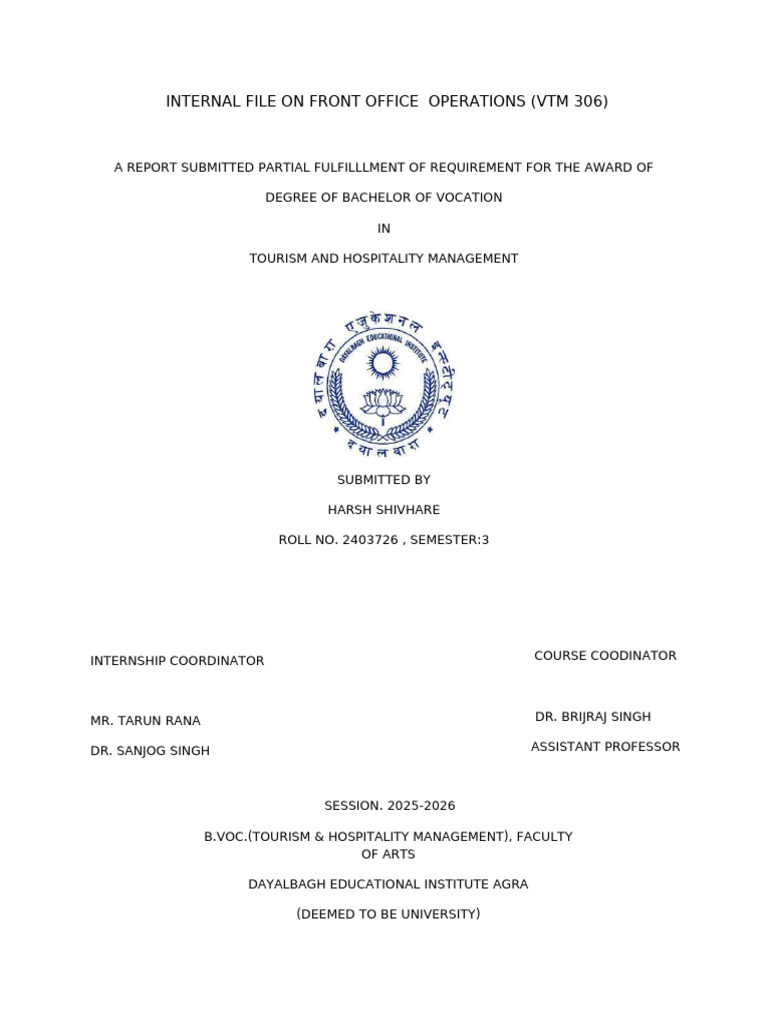 Internal File On Front Office Operations | PDF