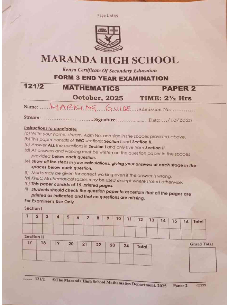Form 3 End Year 2025 Ms MARANDA | PDF
