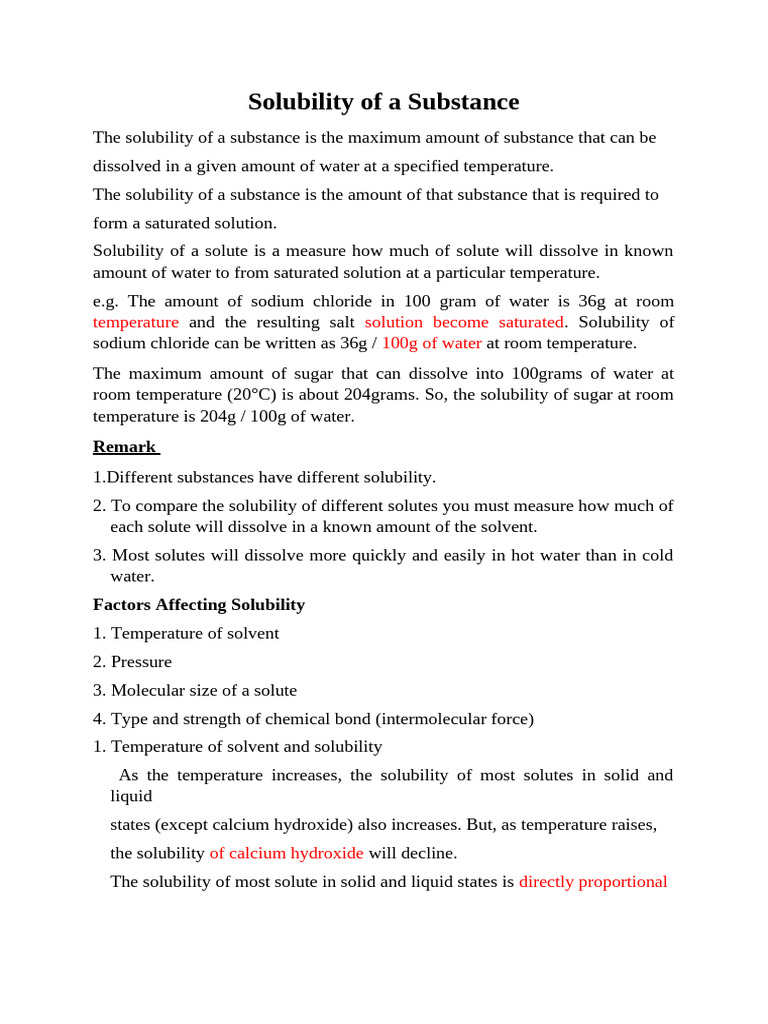 Solubility of A Substance | PDF | Solubility | Solvation