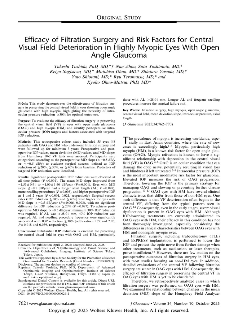 Filtration Surgery in High Myopia Glaucoma | PDF | Glaucoma | Receiver ...