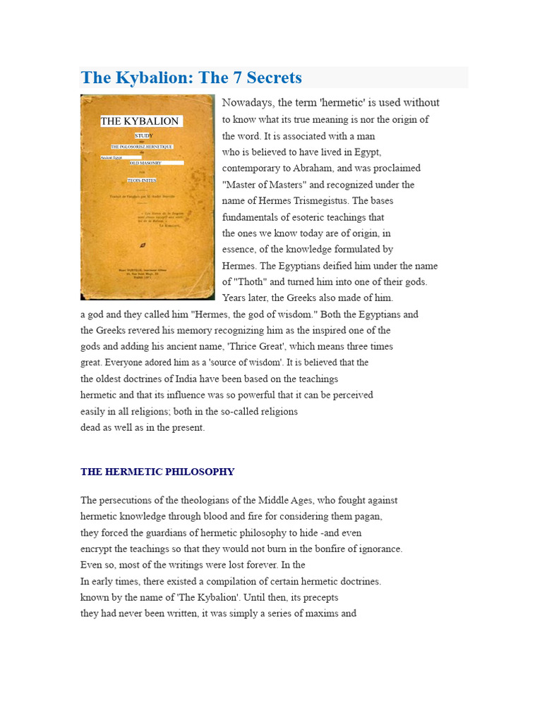 The Kybalion - Seven Principles | PDF | Hermes Trismegistus | Hermeticism