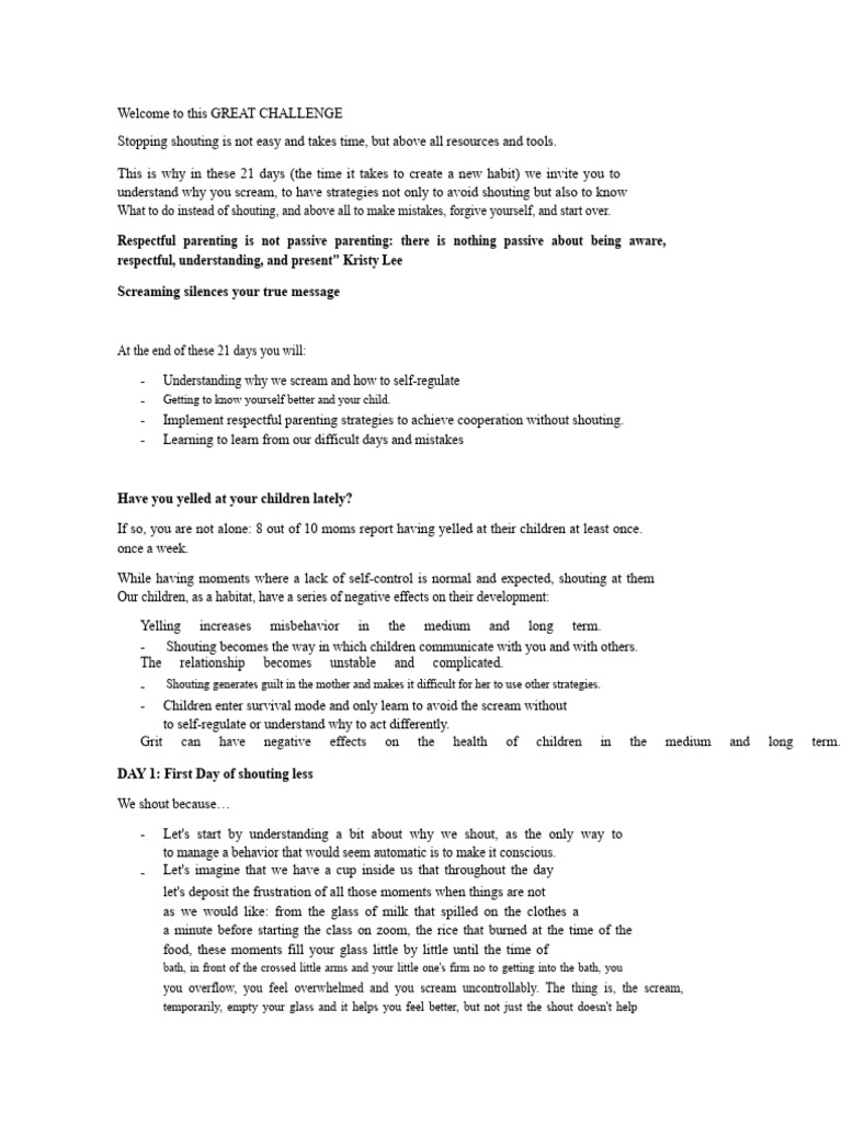 21-Day Challenge to Stop Shouting | PDF | Thought | Guilt (Emotion)
