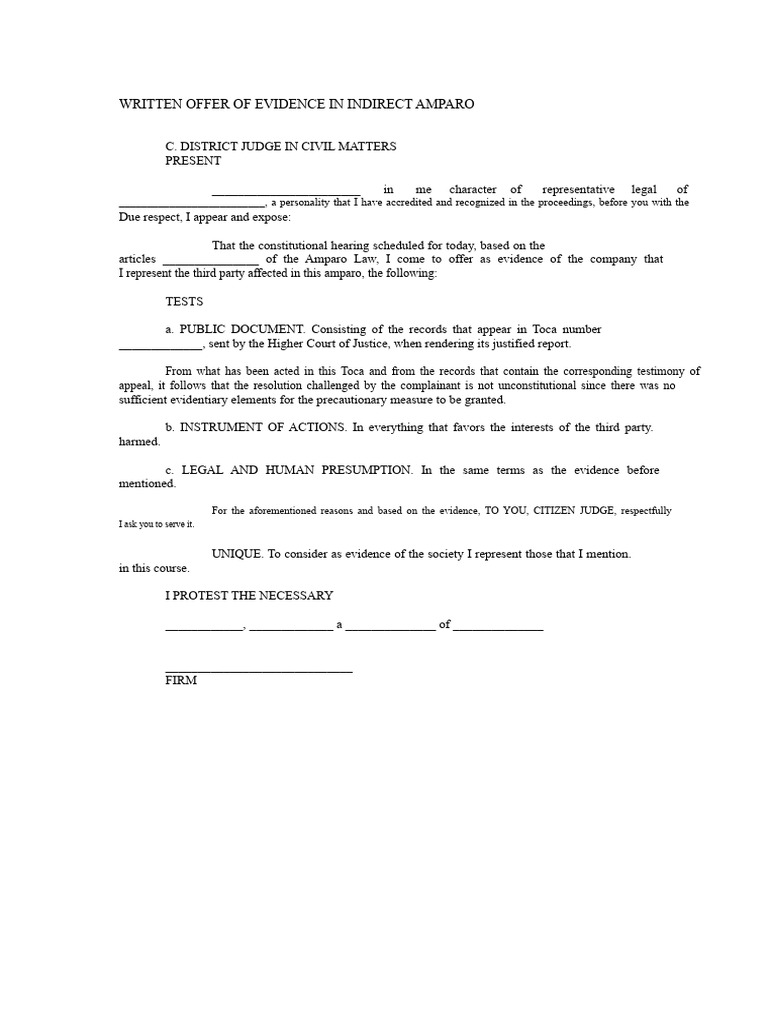 Written Offer of Evidence in Indirect Amparo | PDF