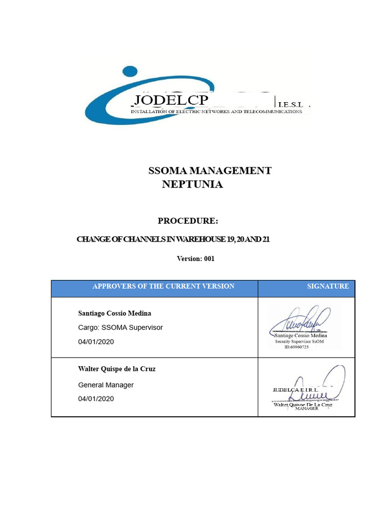 Procedure - Change of Channels in Warehouse 19, 20, 21 | PDF ...