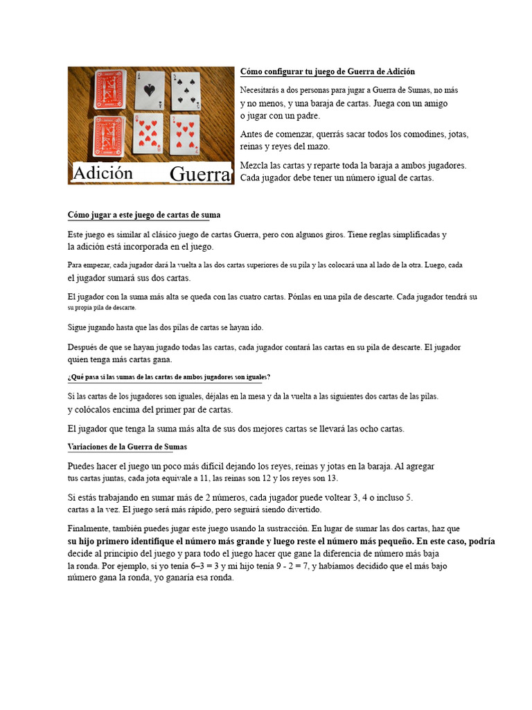 Juego de Cartas de Matemáticas Guerra de Suma | PDF | Jugando a las ...