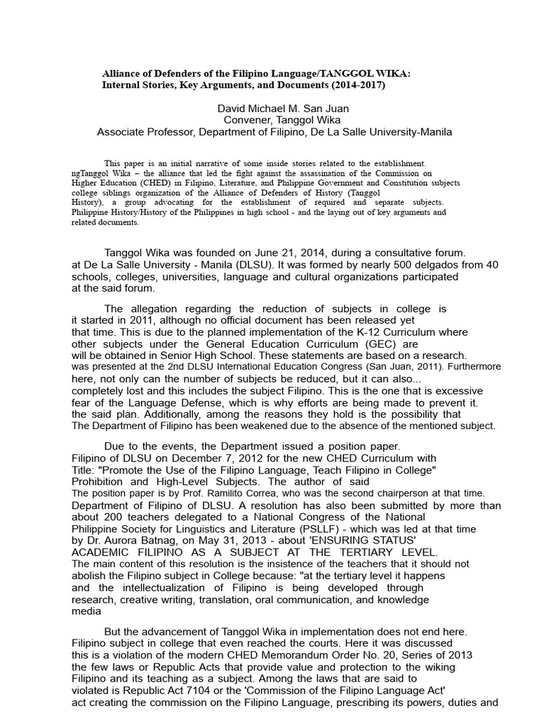 Tanggol Wika: Defending Filipino Language | PDF