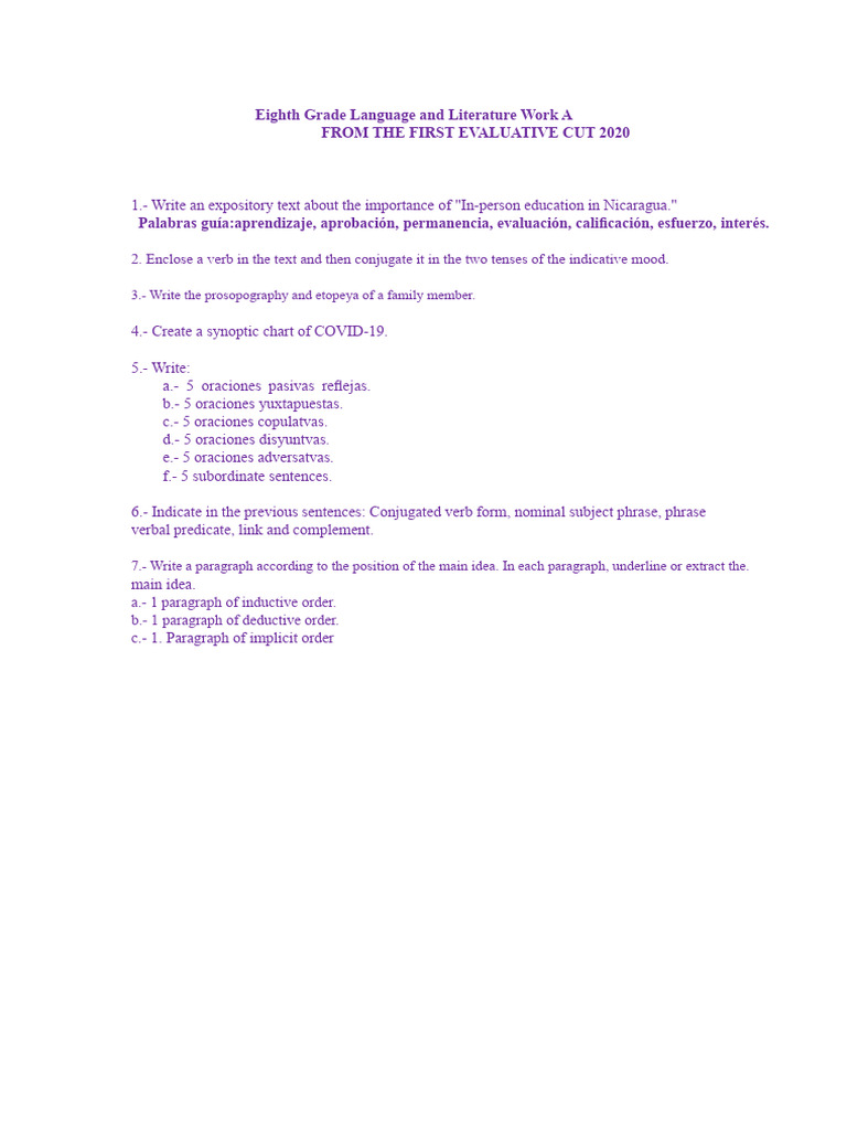 Language and Literature Project For Eighth Grade A | PDF
