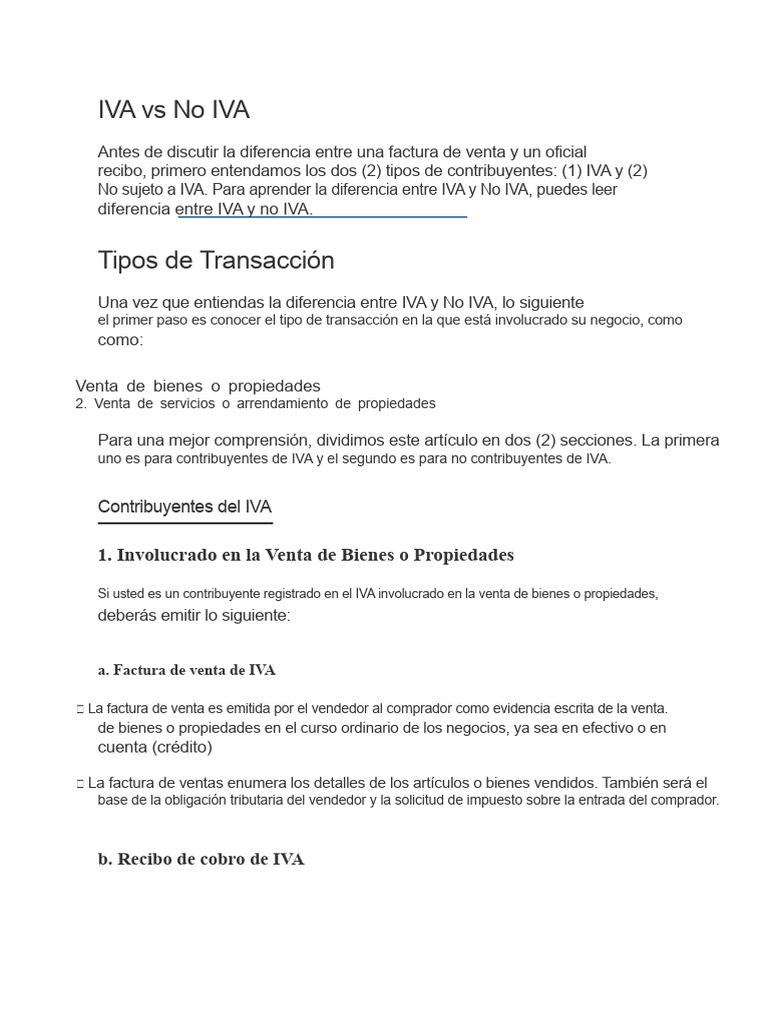 Diferencias entre IVA y No IVA | PDF | Factura | Impuesto al valor agregado