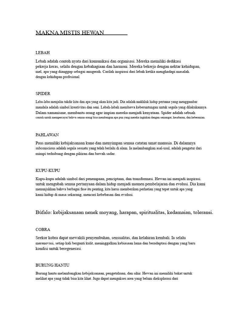 Makna Mistis Hewan dalam Kehidupan | PDF