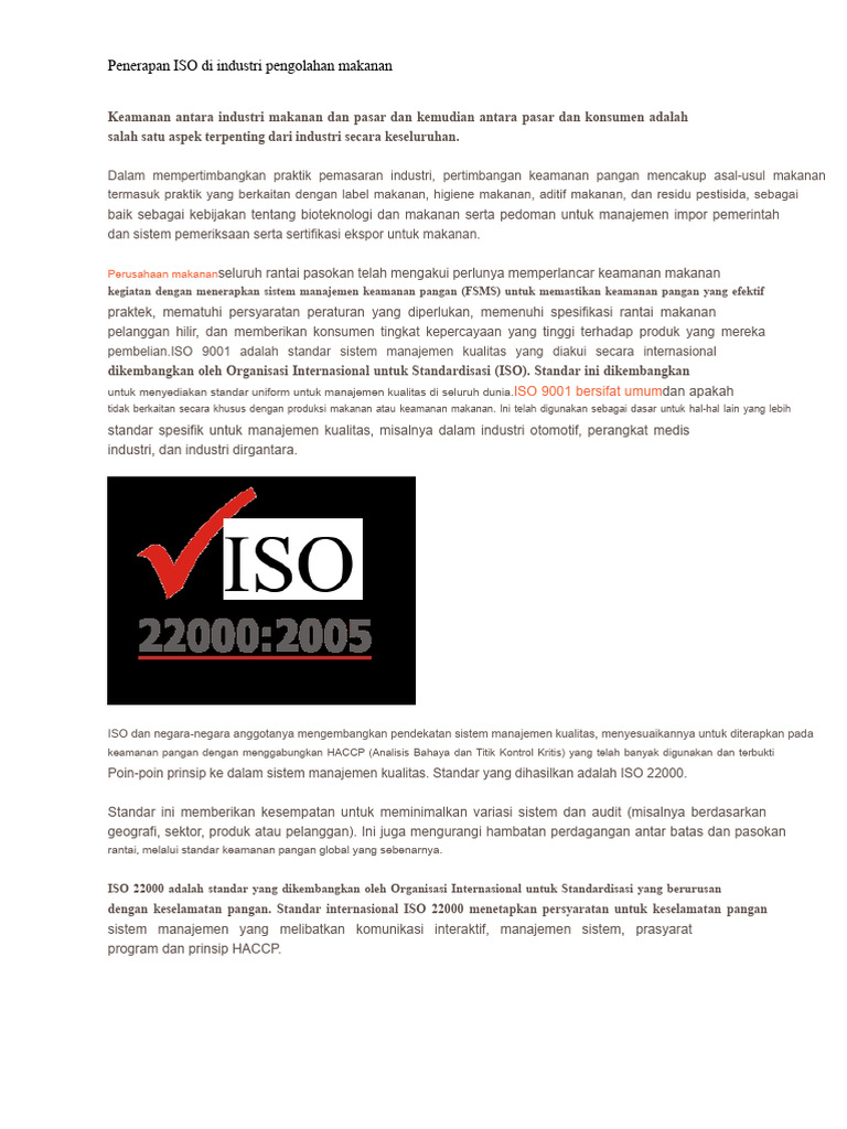 Penerapan ISO 22000 dalam Keamanan Pangan | PDF
