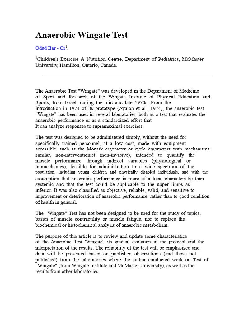 Anaerobic Wingate Test PDF | PDF | Skeletal Muscle