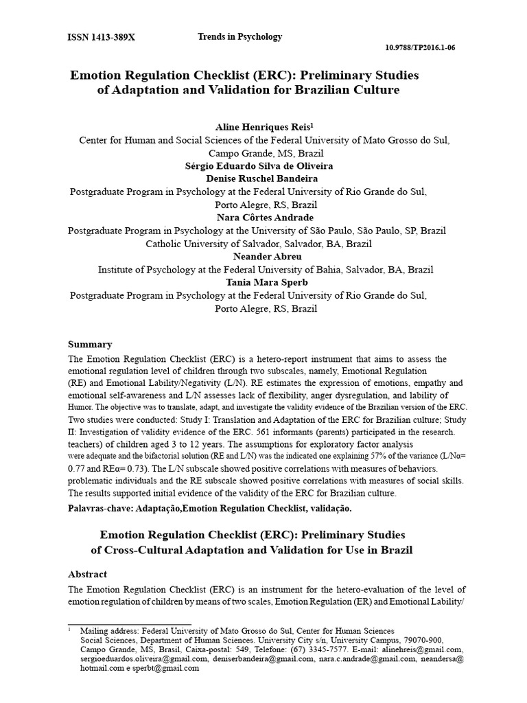 ERC Adaptation and Validation in Brazil | PDF | Emotional Self ...