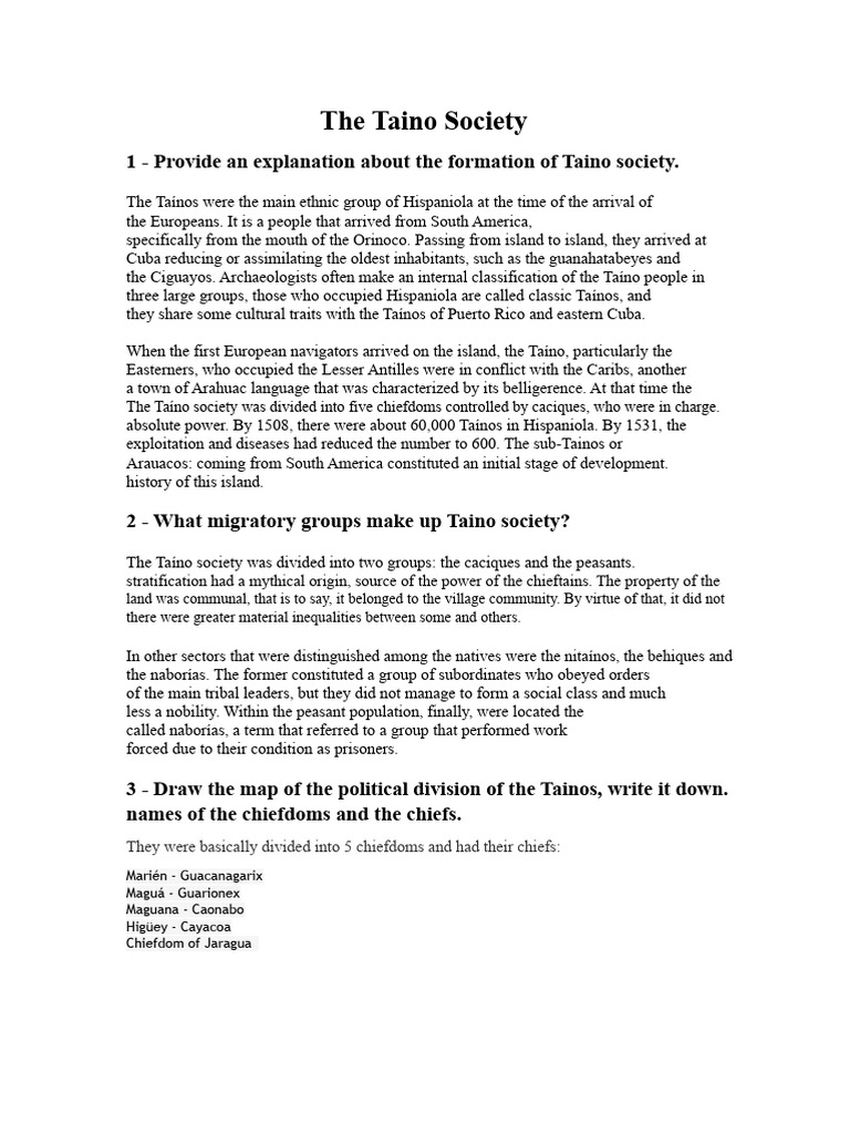 Overview of Taino Society and Culture | PDF | Christopher Columbus ...