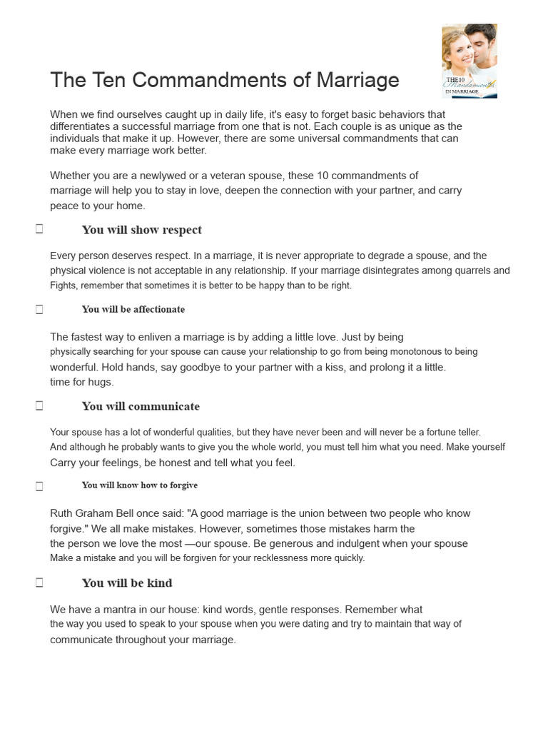The Ten Commandments of Marriage | PDF | Marriage | Interpersonal ...