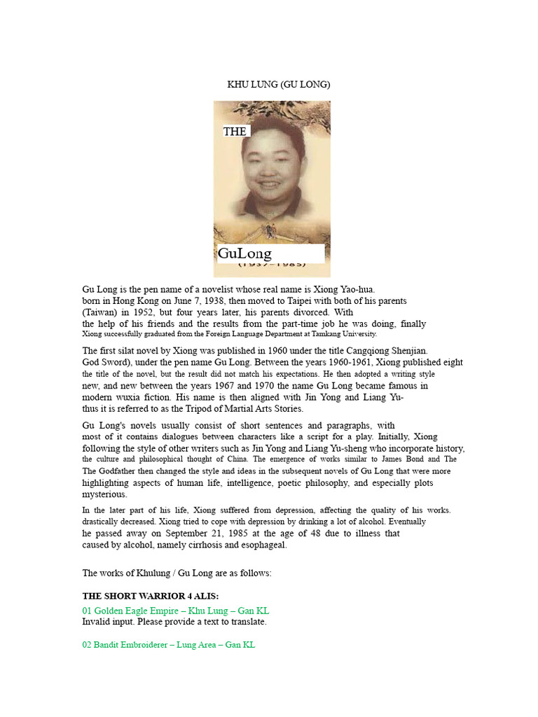 The works of Khu Lung (Gu Long) | PDF
