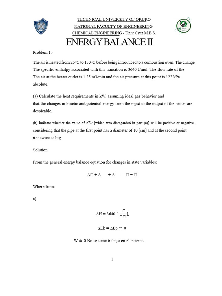 Energy Balance in Chemical Engineering Problems | PDF | Heat | Enthalpy