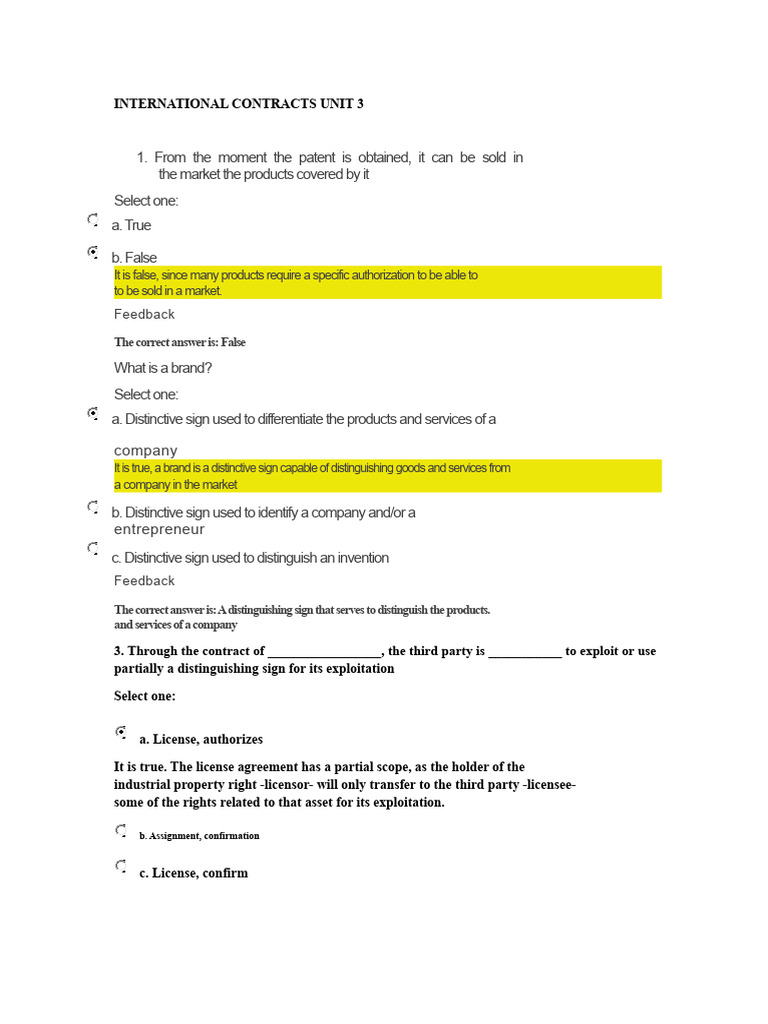 International Contracts Unit 3 | PDF | License | Patent