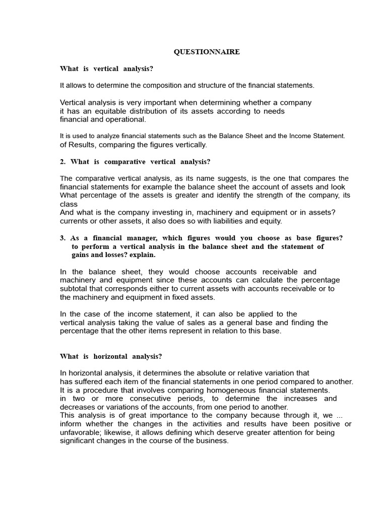 QUESTIONNAIRE Horizontal and Vertical Analysis | PDF | Balance Sheet ...