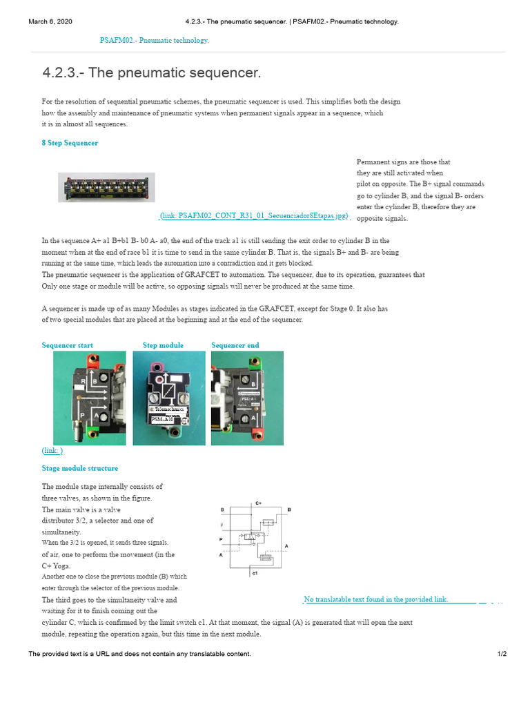 4.2.3. - The Pneumatic Sequencer. - PSAFM02. - Pneumatic Technology ...