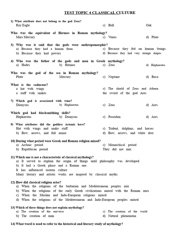 Classical Mythology Quiz Questions | PDF | Twelve Olympians | Greek ...