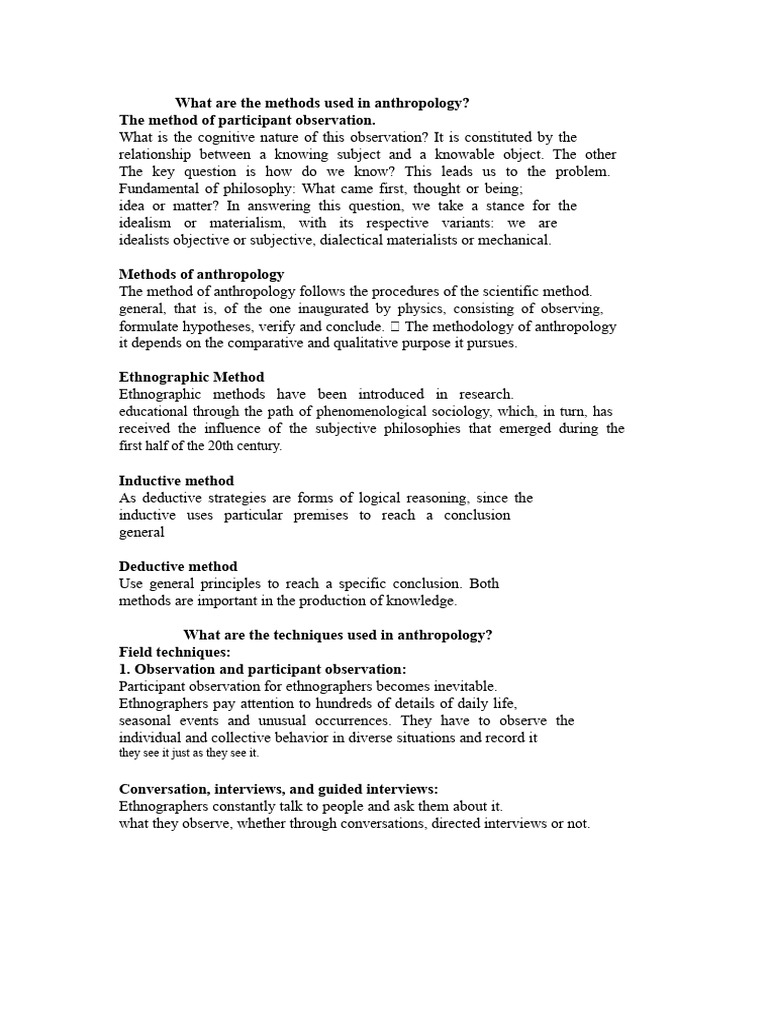 Key Methods in Anthropology Explained | PDF | Methodology | Anthropology